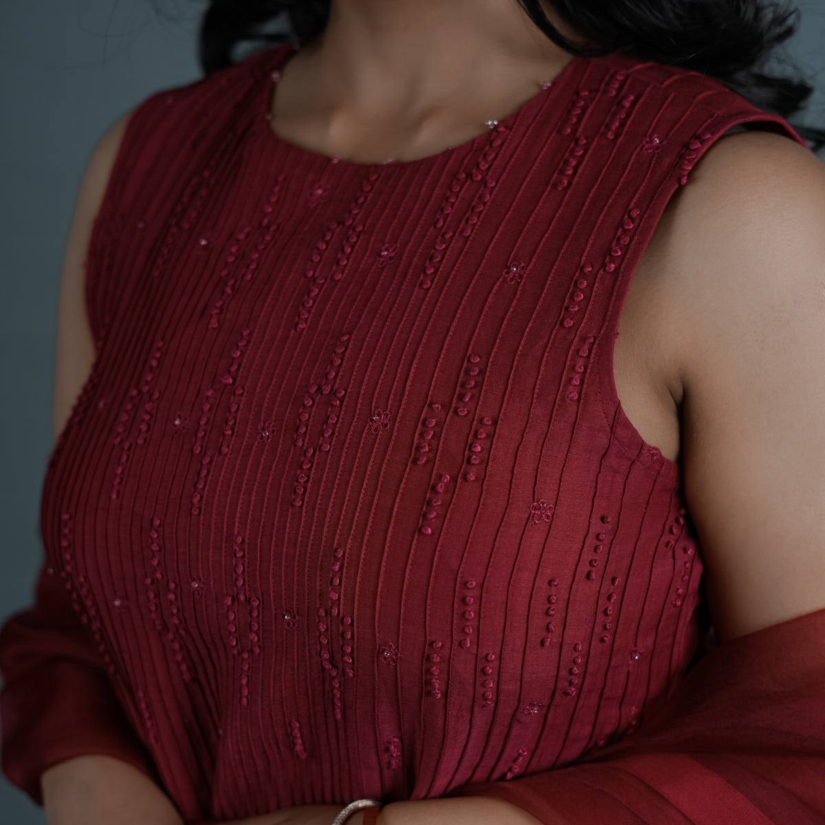 Raspberry Pink Pintucks Kurta - Chanderi Silk Embroidered | Alka Hari ...
